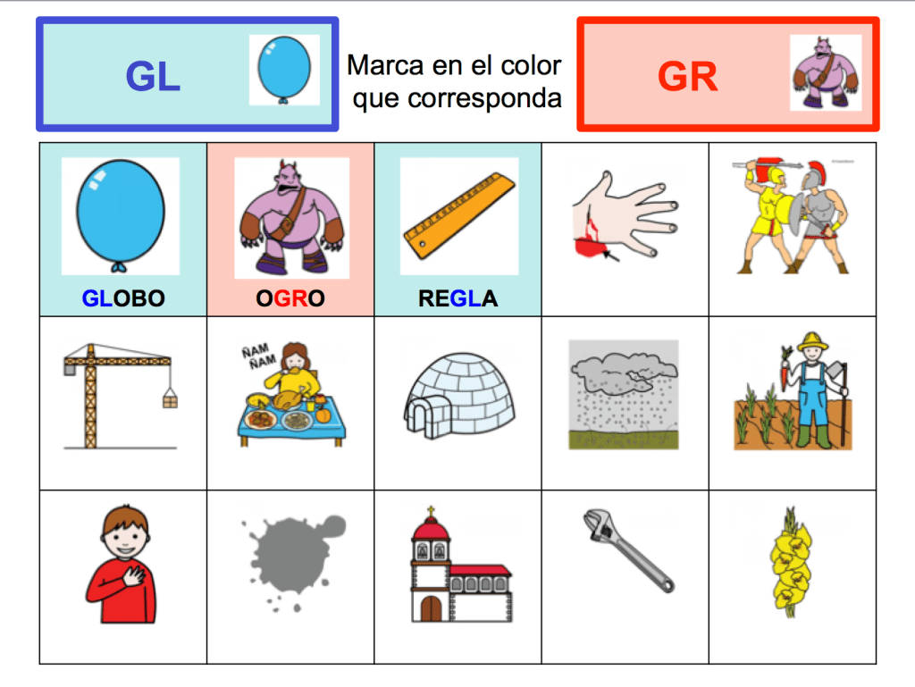Discriminar: gl/gr – gl/g_l – gr/g_r – Un mar de palabras. Estimulación ...
